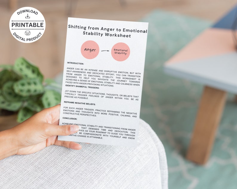 Anger Worksheet Shifting From Anger to Emotional Stability - Etsy