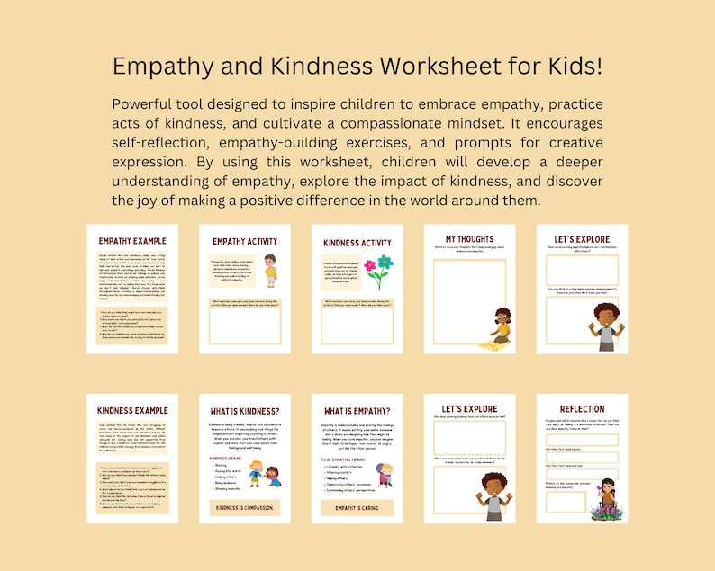 Empathy and Kindness Worksheets for Kids Therapeutic Toolkit - Etsy