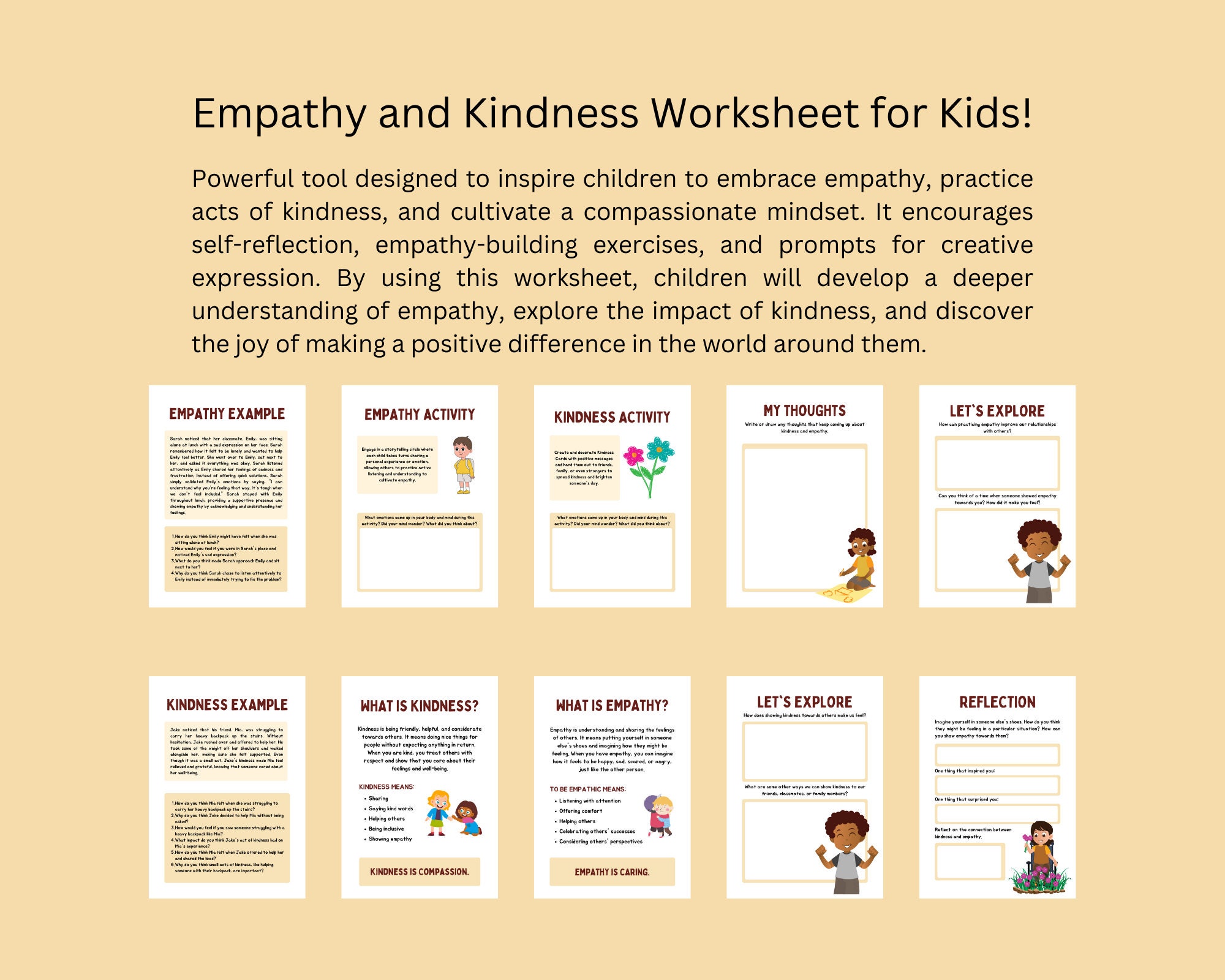 Empathy and Kindness Worksheets for Kids: Therapeutic Activity (PDF) - Etsy