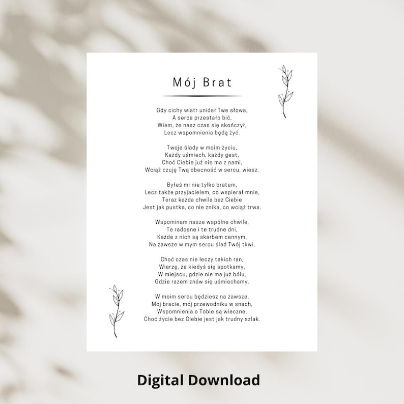 Memorial Poem for Brother - Bereavement Grief Gift (PDF Download) - Etsy
