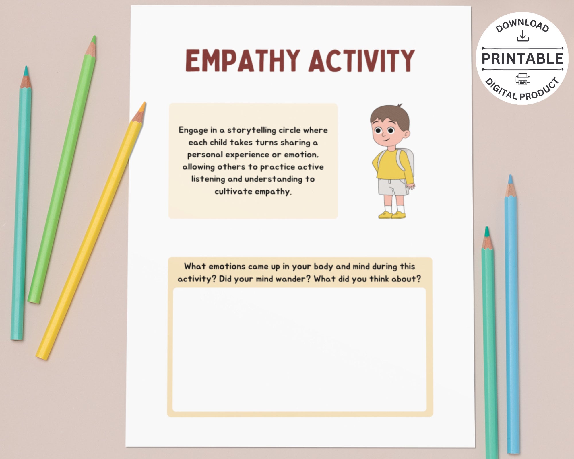 Empathy and Kindness Worksheets for Kids: Therapeutic Activity (PDF) - Etsy