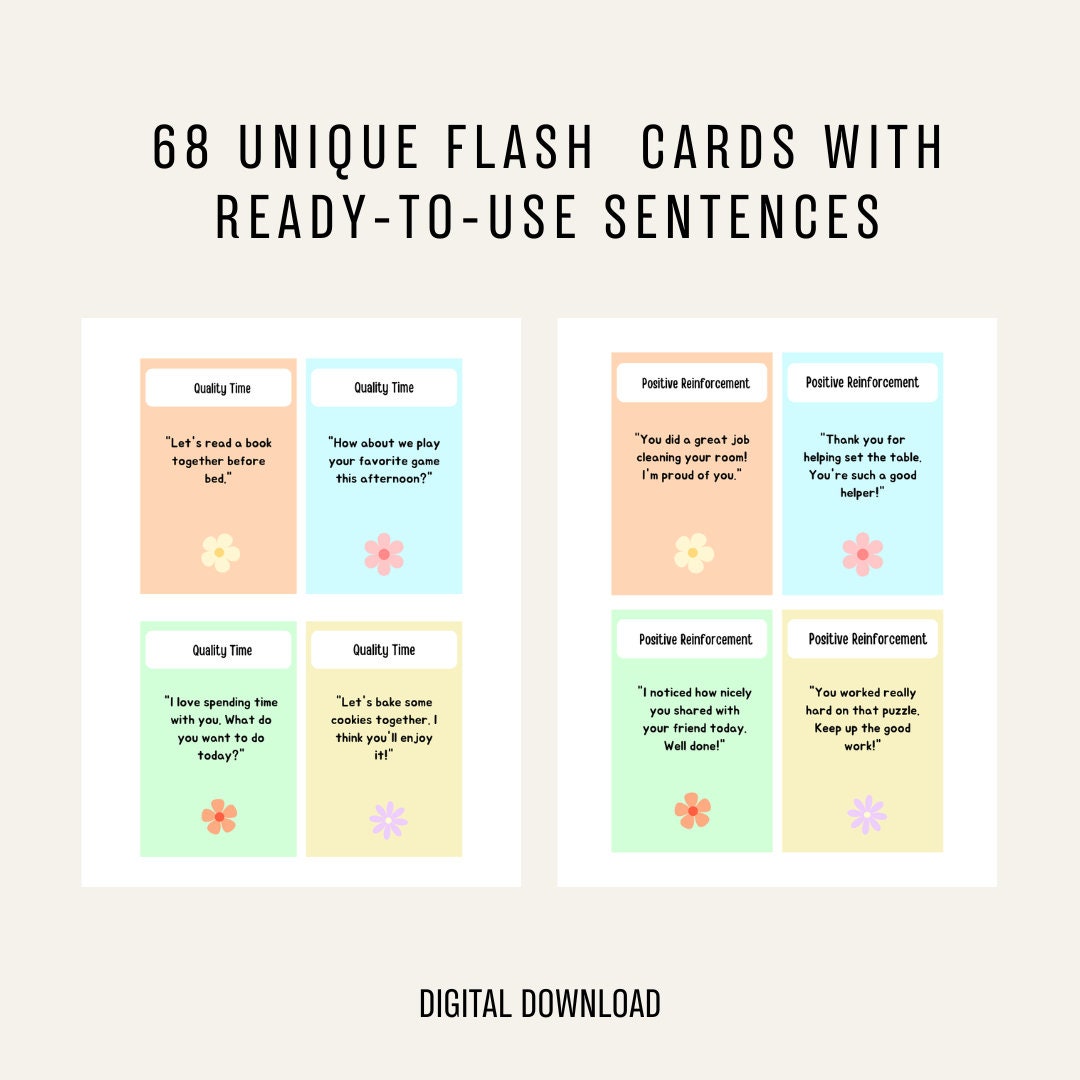 Positive Parenting Techniques Flash Cards With Ready-to-use Sentences ...