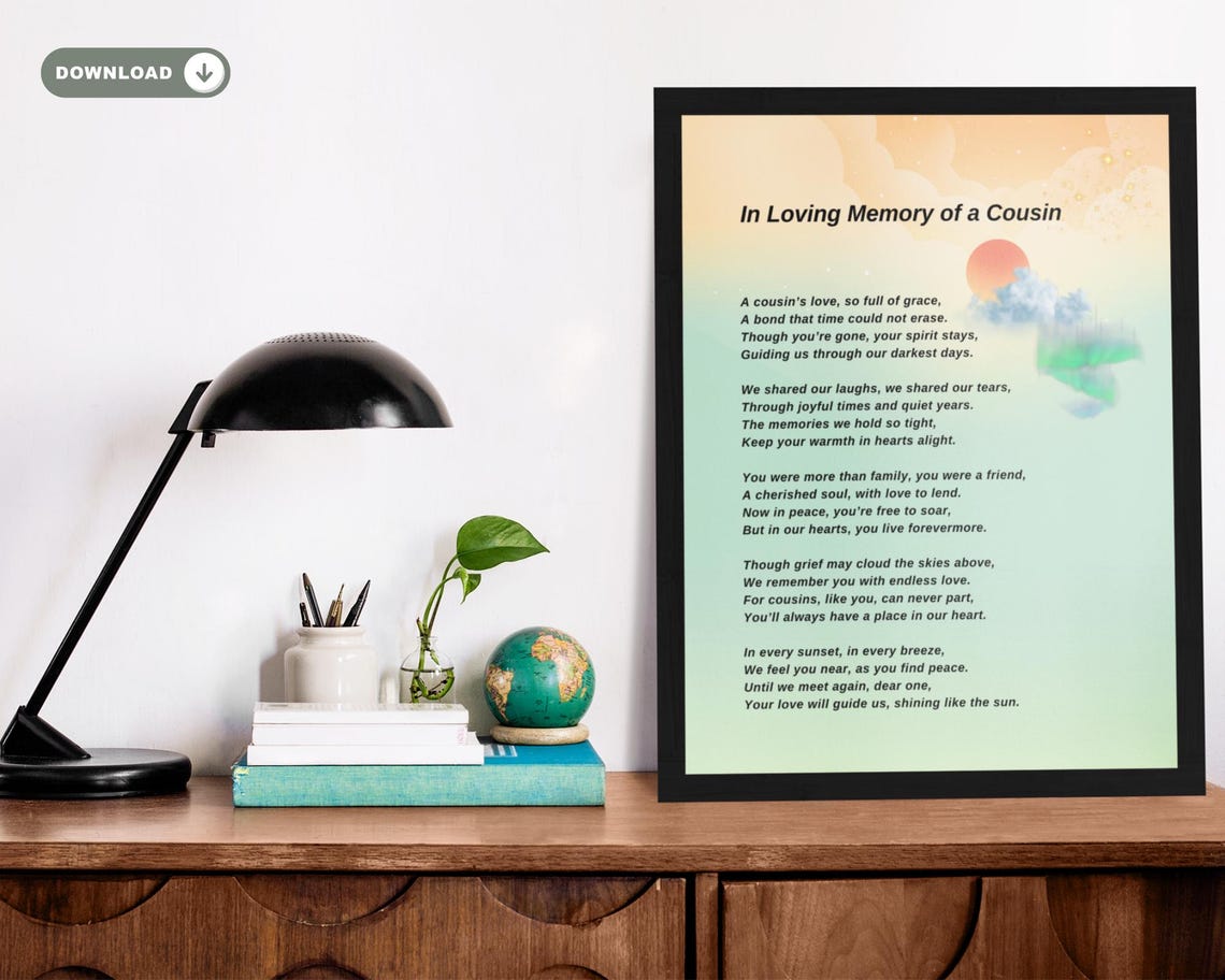 Cousin Memorial Poem Print: Loss of Cousin Gift (A4/US Letter PDF) - Etsy