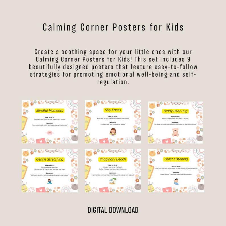 Calming Corner Posters for Kids: Emotional Well-being, Self-regulation ...