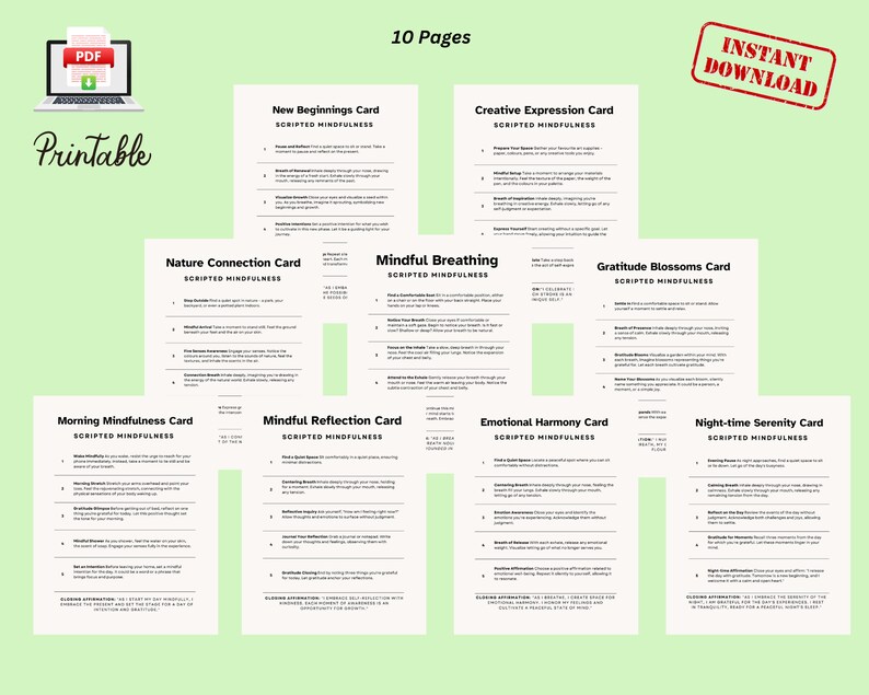 Scripted Mindfulness Cards: Guided Practices (A4 & US Letter PDF) - Etsy