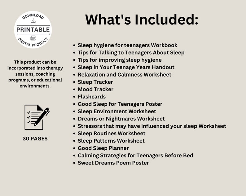 Sleep Hygiene for Teenagers Bundle | Therapy Toolkit | Printable ...