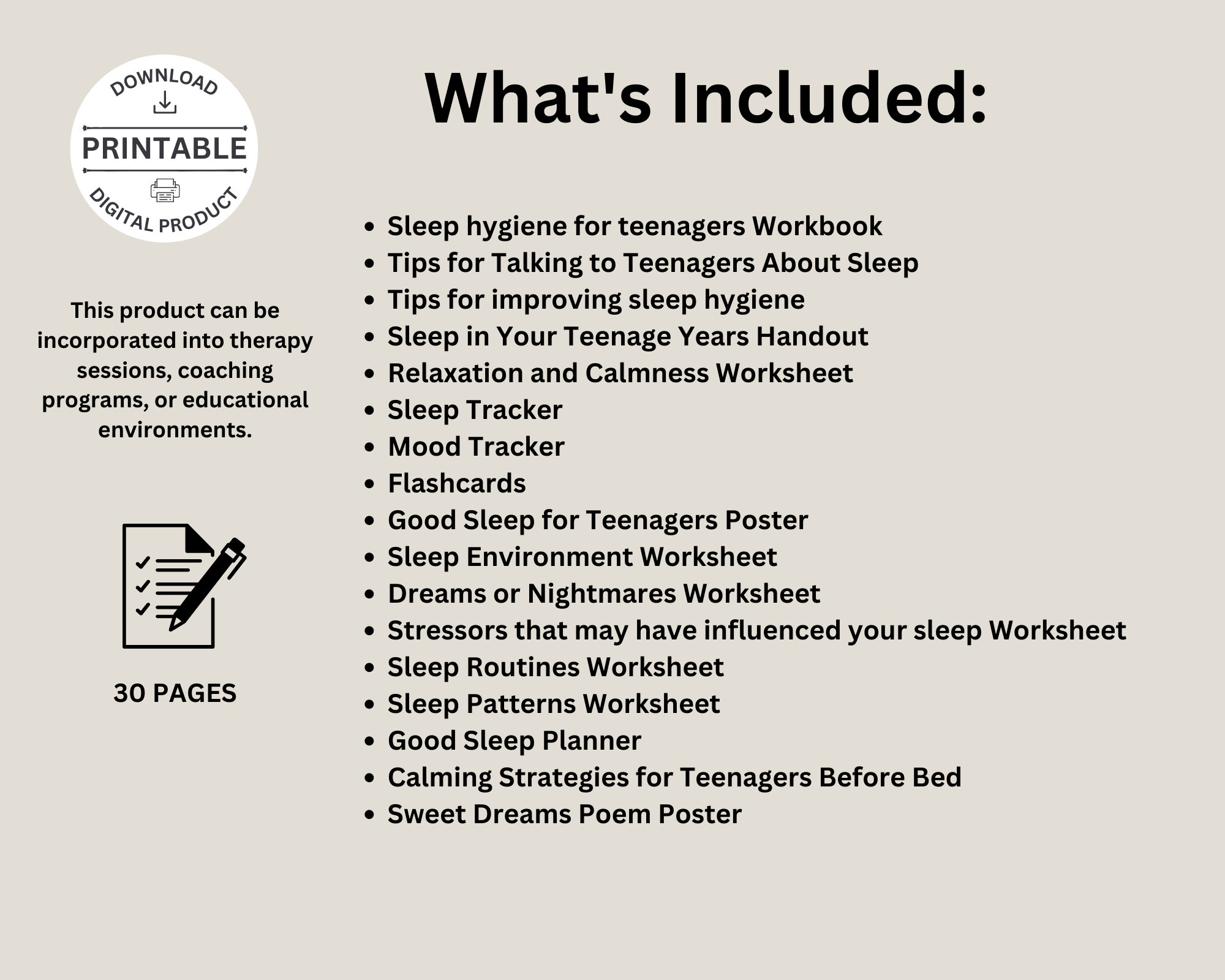 Sleep Hygiene for Teenagers Bundle | Therapy Toolkit | Printable ...