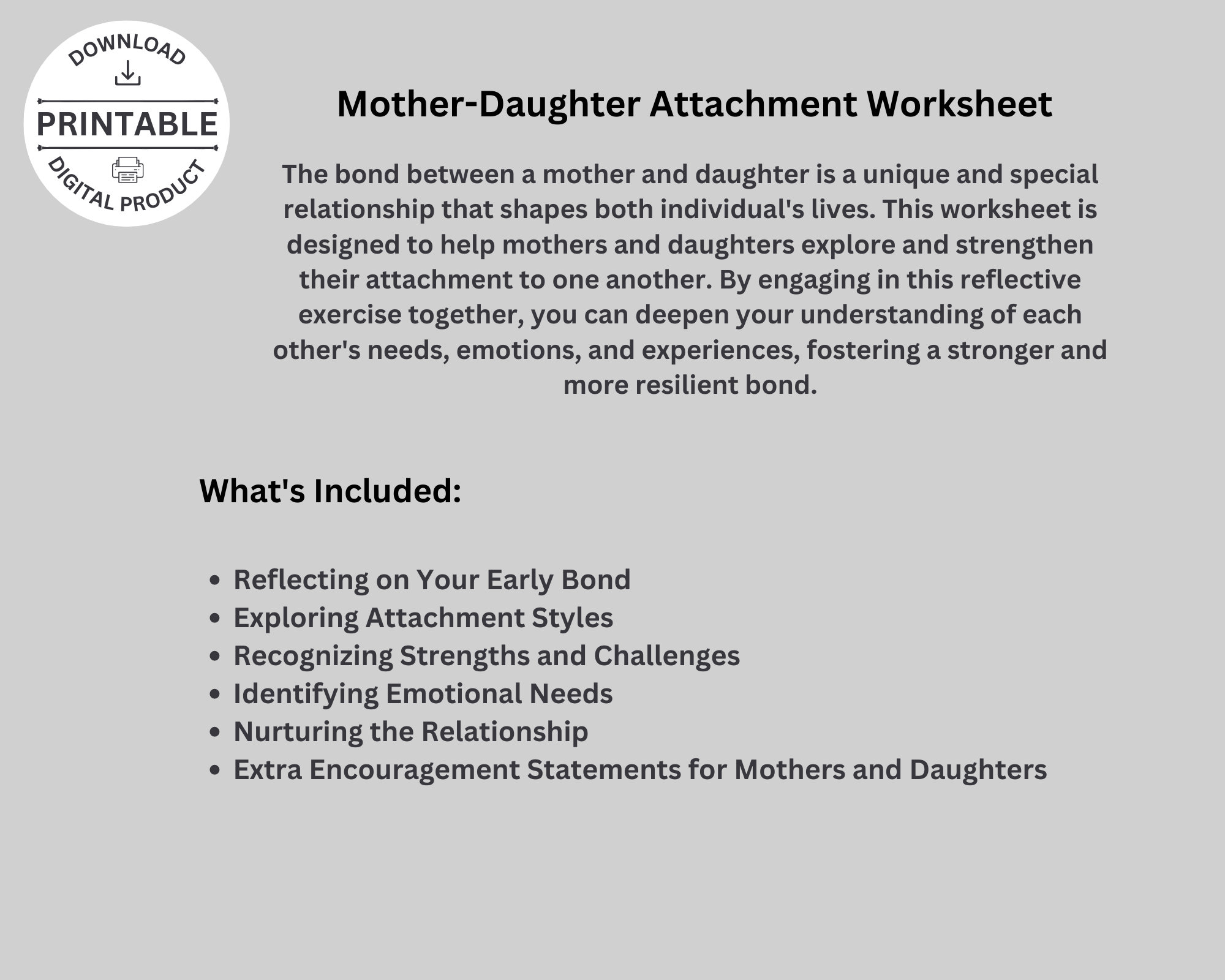 Mother-daughter Attachment Worksheet | CBT Worksheet | Mental Health ...