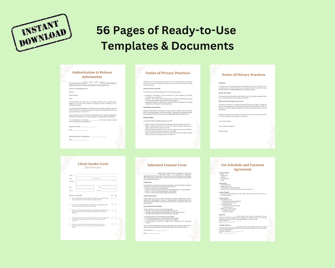 Therapist Forms Bundle: 56 Ready-to-use Templates (A4/US Letter PDF) - Etsy
