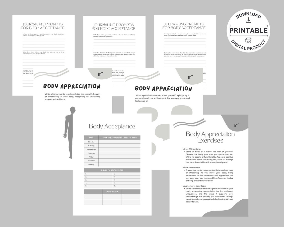 Body Acceptance Worksheets Therapy Resource Self-help - Etsy