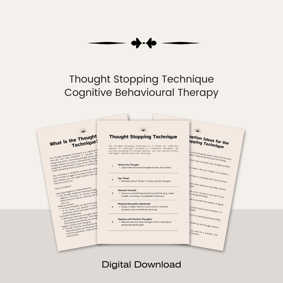 Thought Stopping Technique: CBT for Intrusive Thoughts (A4/US Letter ...
