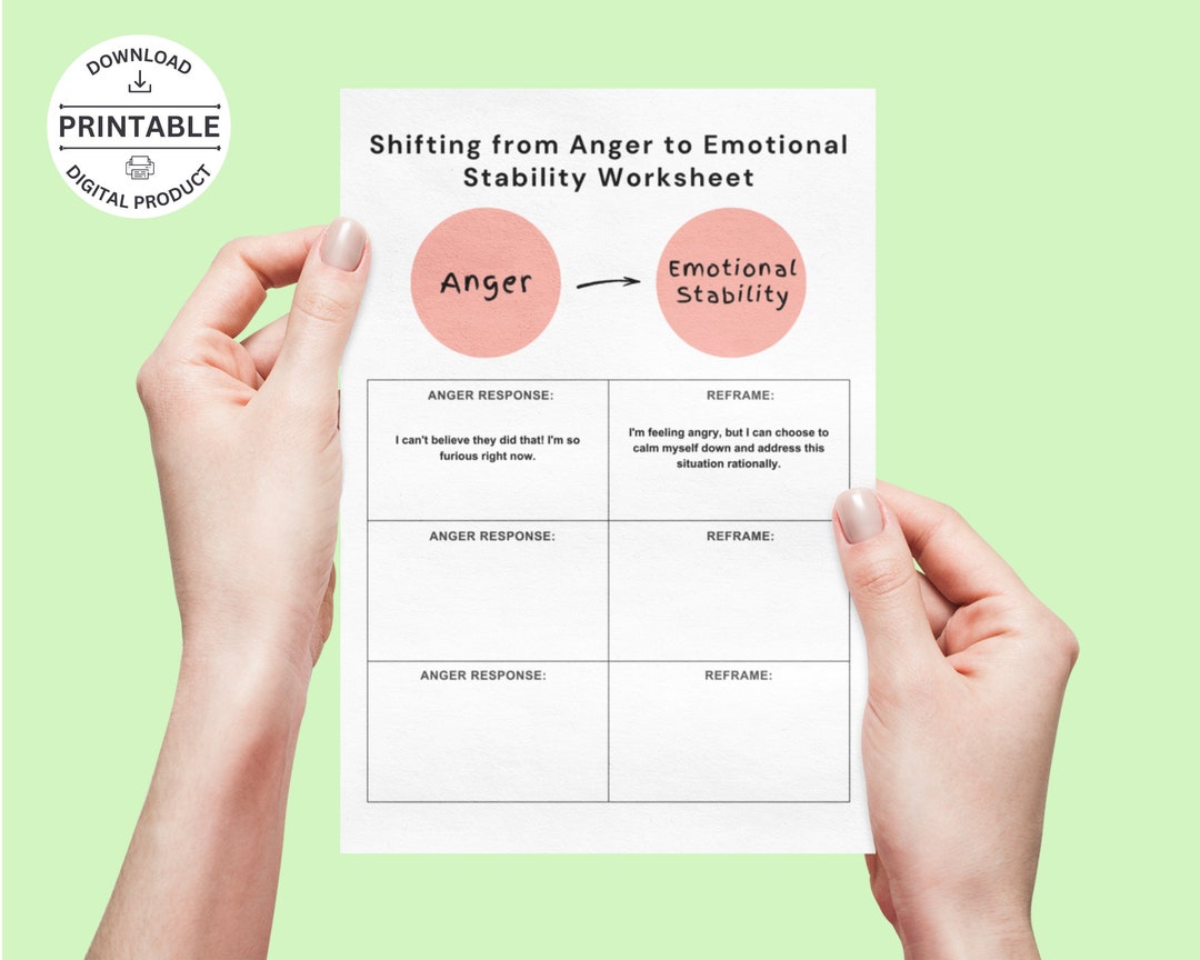 Anger Worksheet, Shifting From Anger to Emotional Stability Worksheet ...