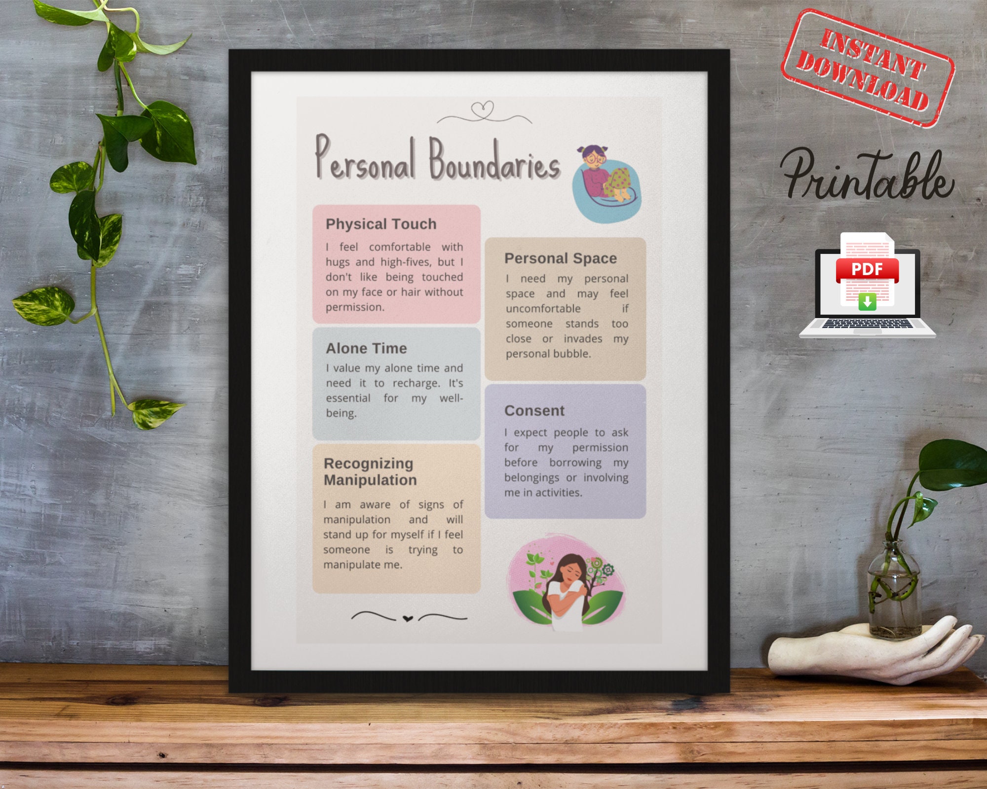 Personal Boundaries Poster for Kids and Teens, Visual Tools for Therapy ...