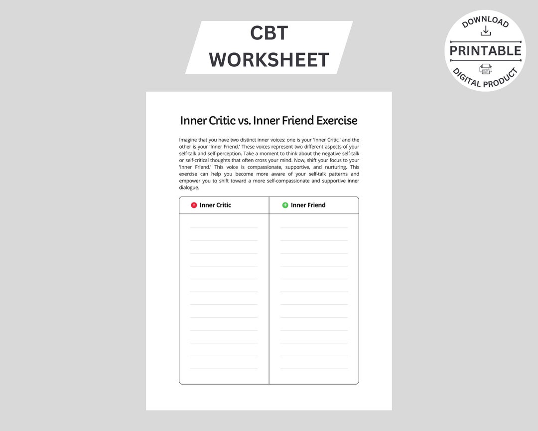 Inner Critic Vs Inner Friend Exercise: CBT Worksheet (PDF) - Etsy