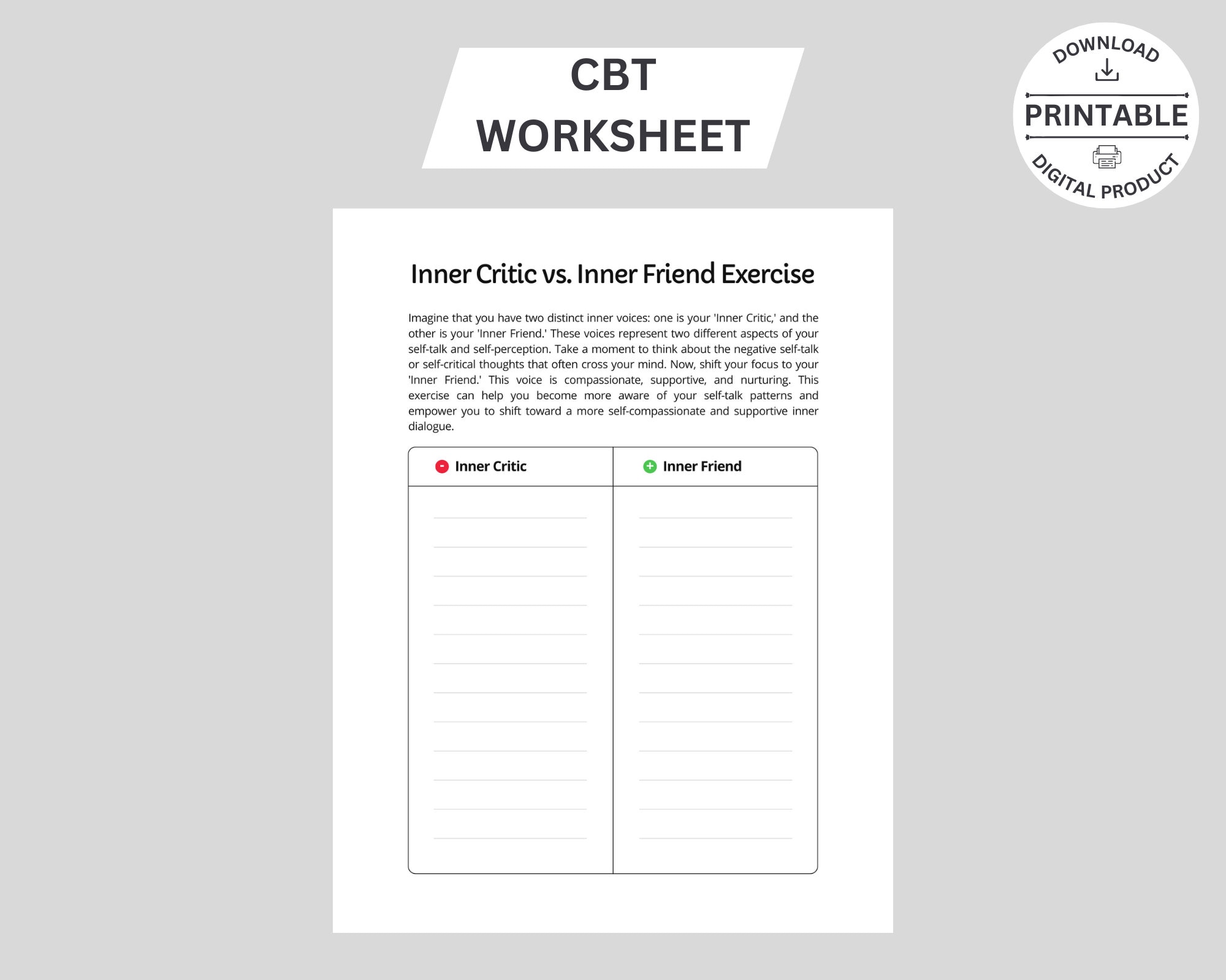 Inner Critic Vs Inner Friend Exercise | CBT | Personal Growth | Mental ...