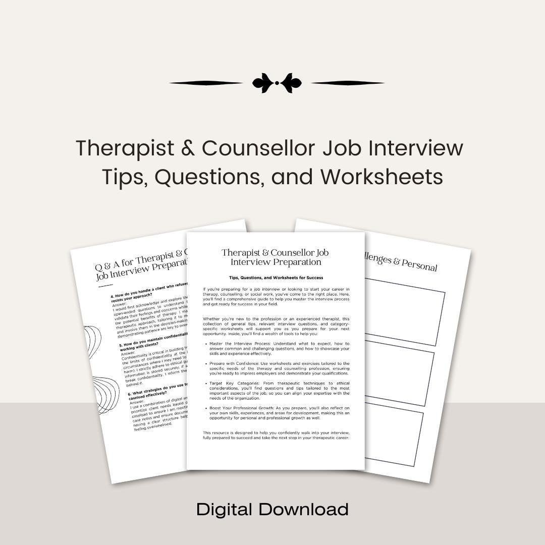Therapist & Counselor Interview Prep: Job Tips, Questions, Worksheets ...