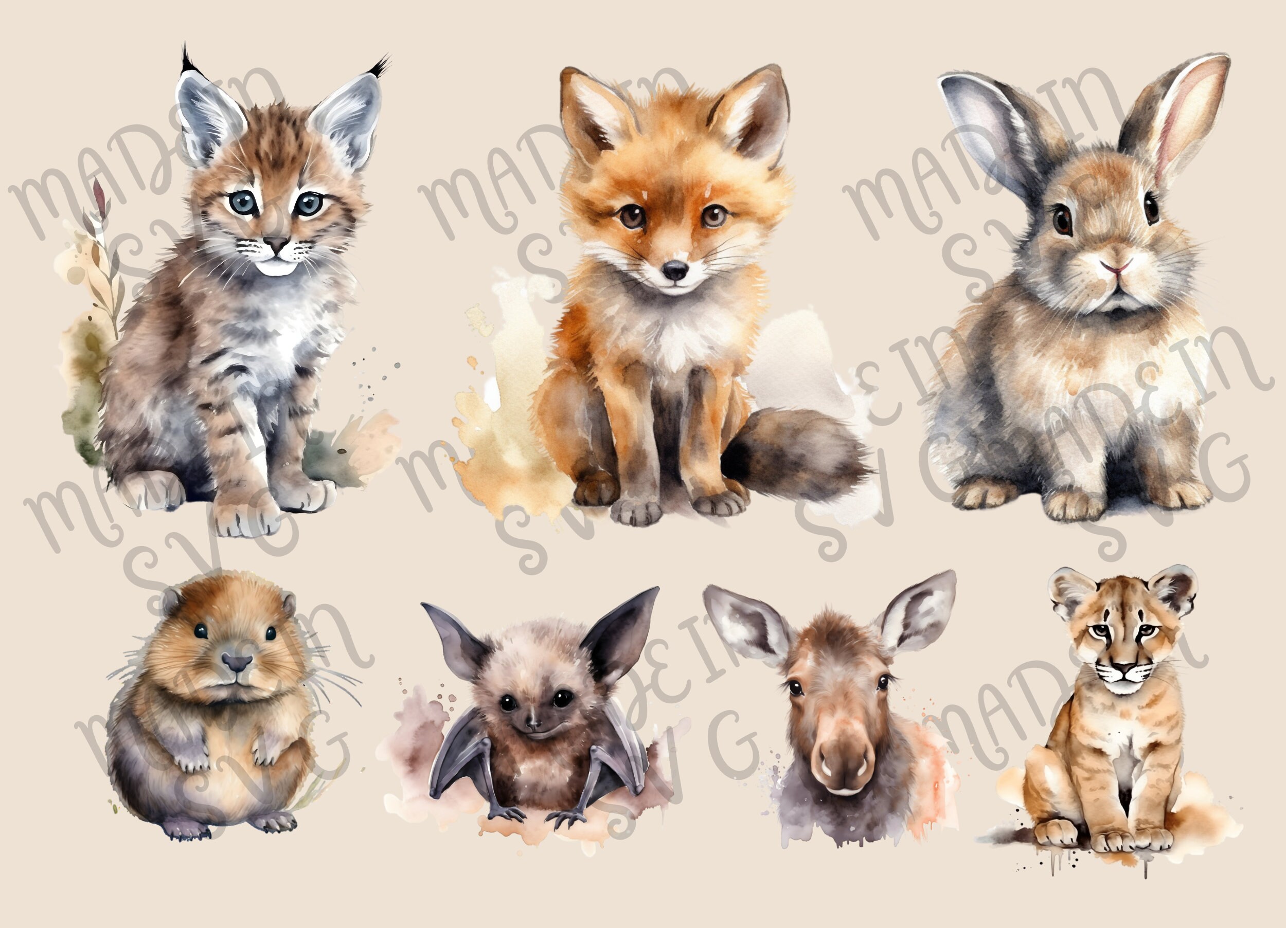 Watercolor Animal Clipart Bundle Png Baby Animal Clipart Svg Cute ...