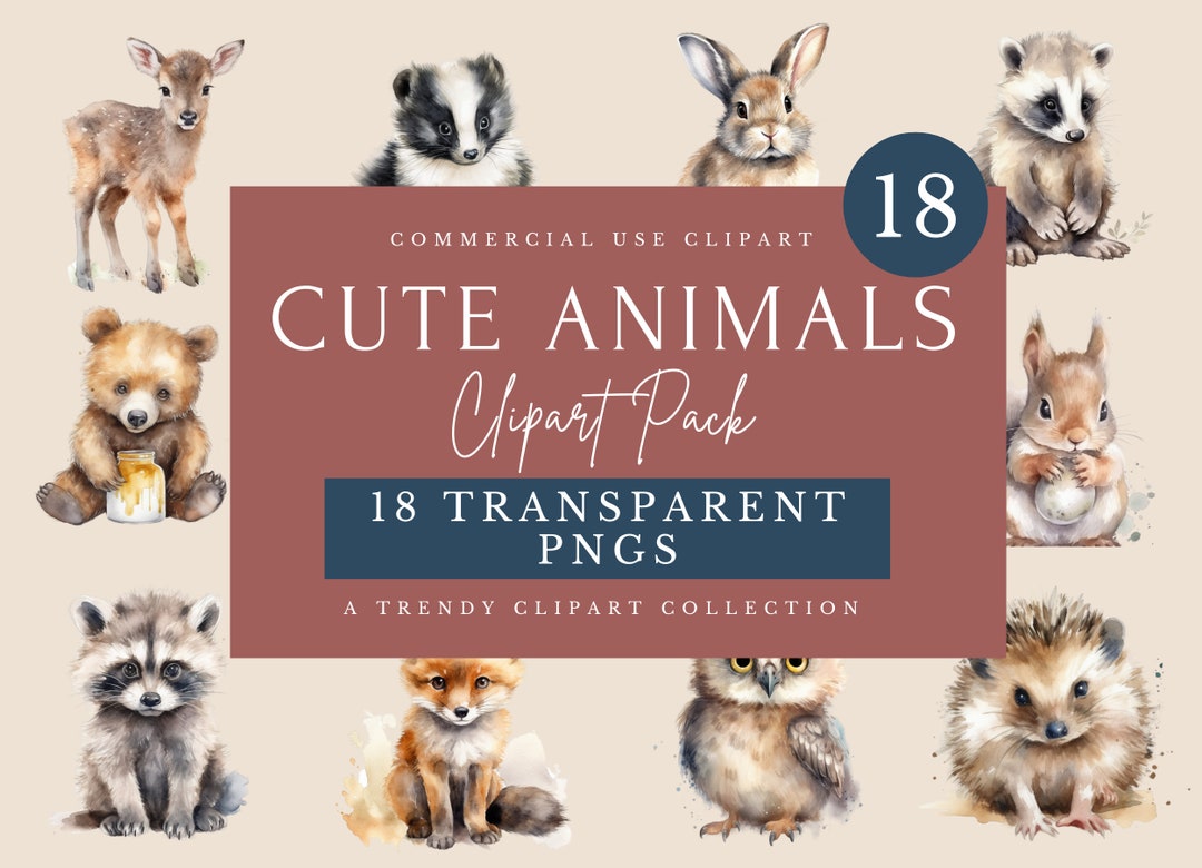 Watercolor Animal Clipart Bundle Png Baby Animal Clipart Svg Cute ...