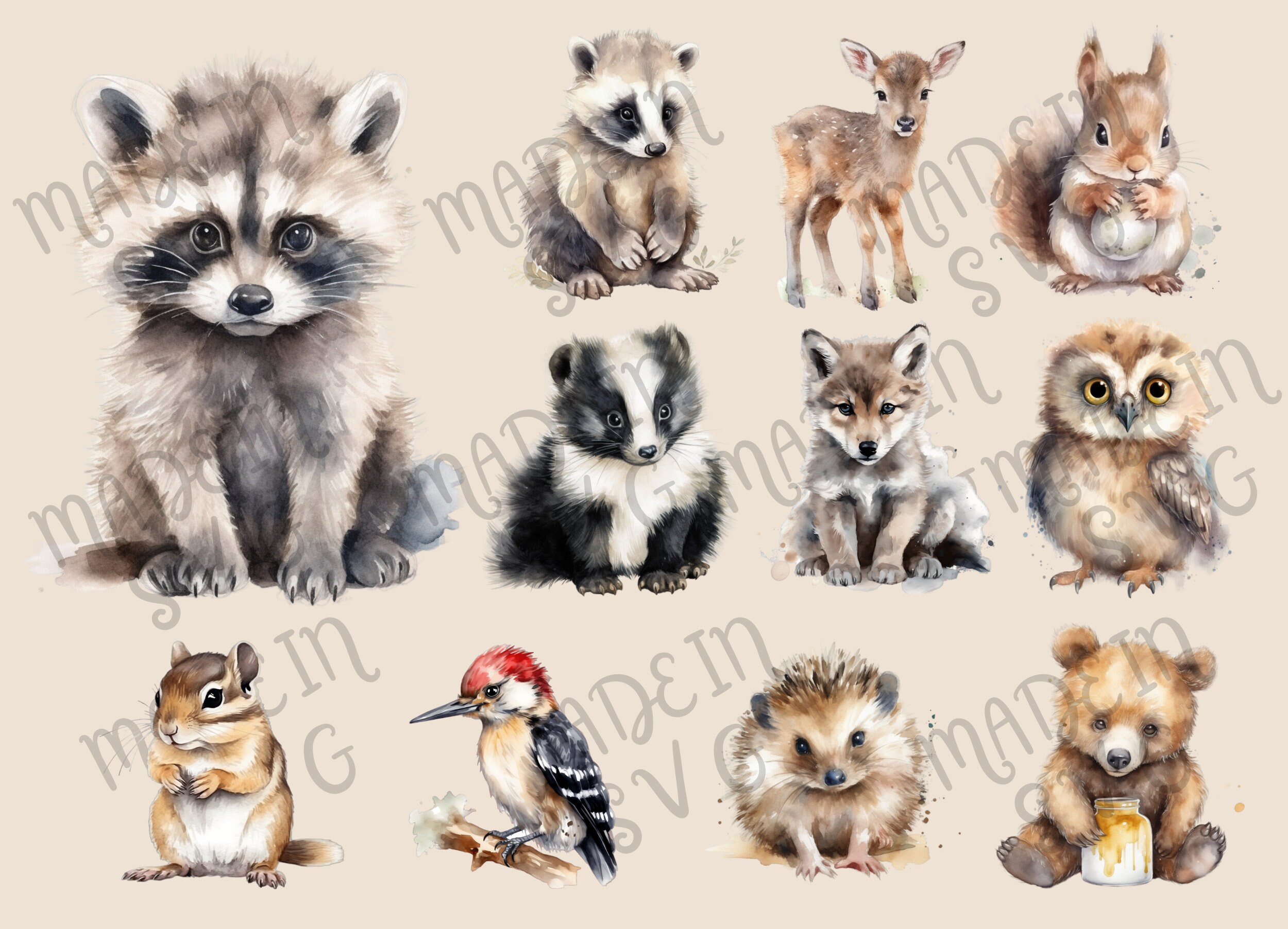 Watercolor Animal Clipart Bundle Png Baby Animal Clipart Svg Cute ...