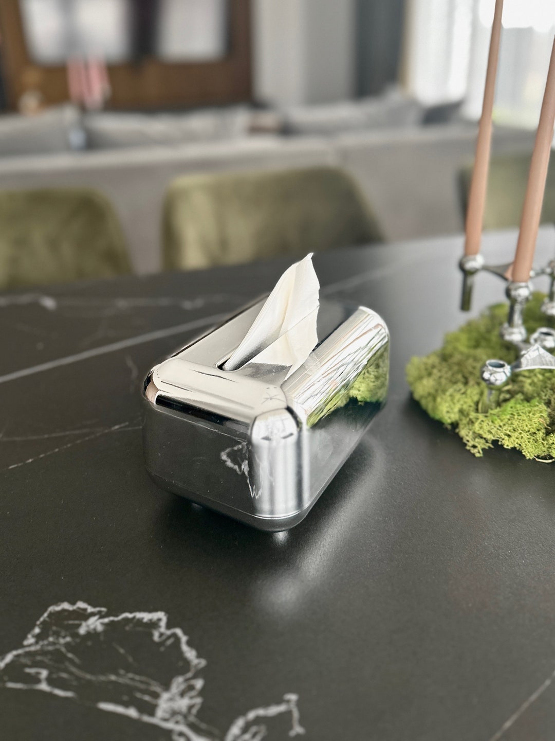 Silver Mirrow Tissue Box Tissue Container Desktop Napkin Tissue Holder ...