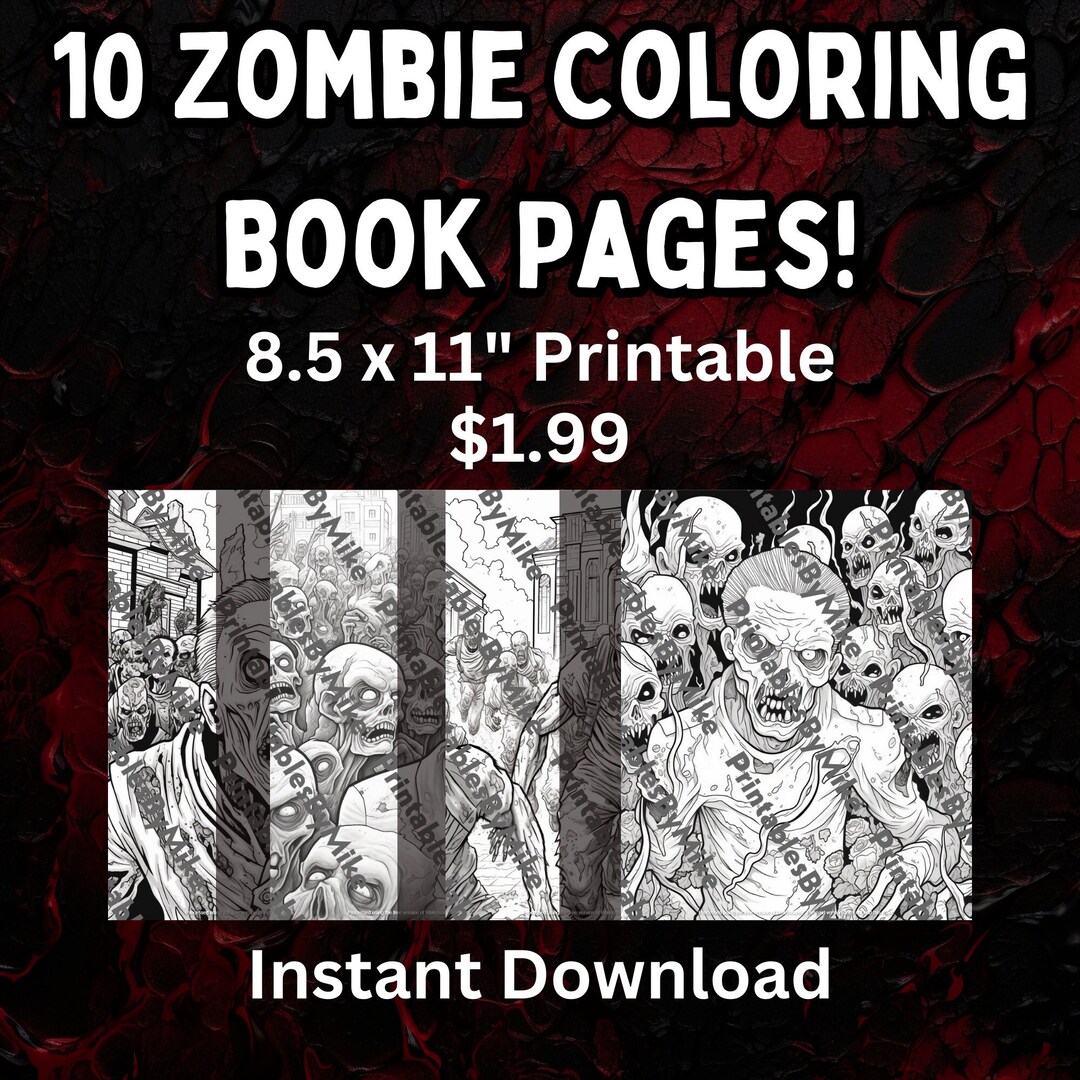 10 Zombie Coloring Book Pages. Instant Download - Etsy
