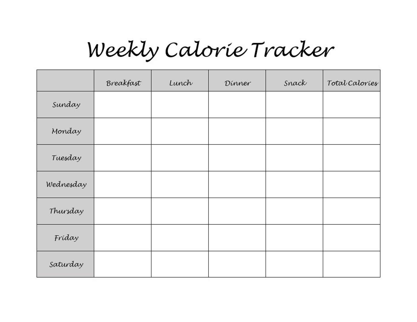 Printable Weekly Calorie Tracker, Meal Management, Health and Fitness ...