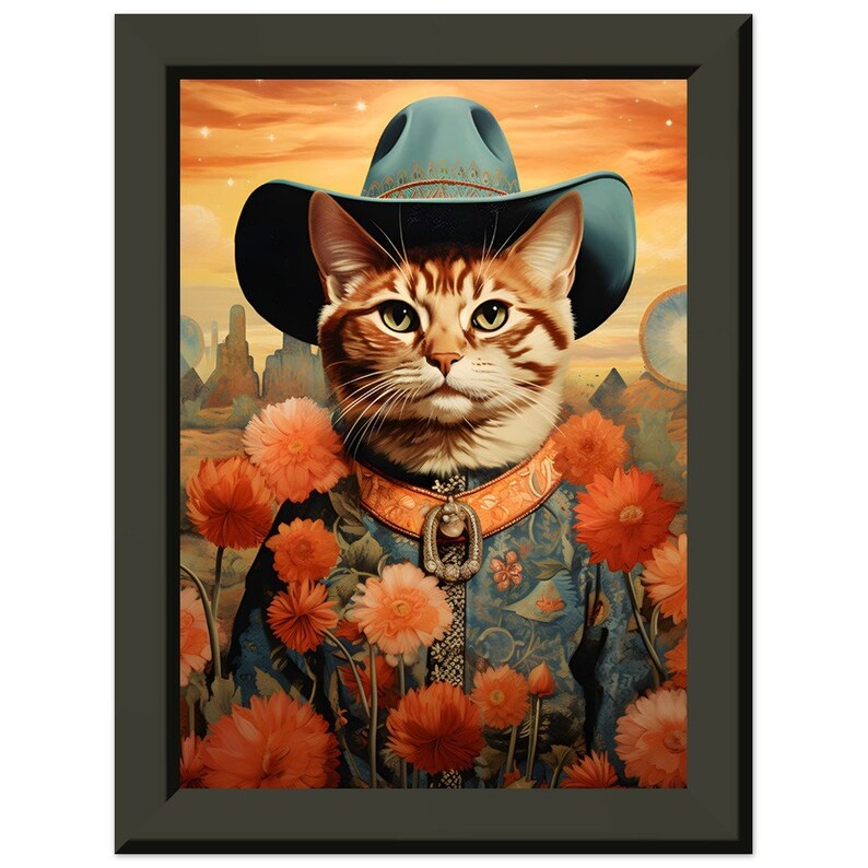 Cowboy Cat Wall Art, Country Western Decor, Texan Cat Print, Orange ...