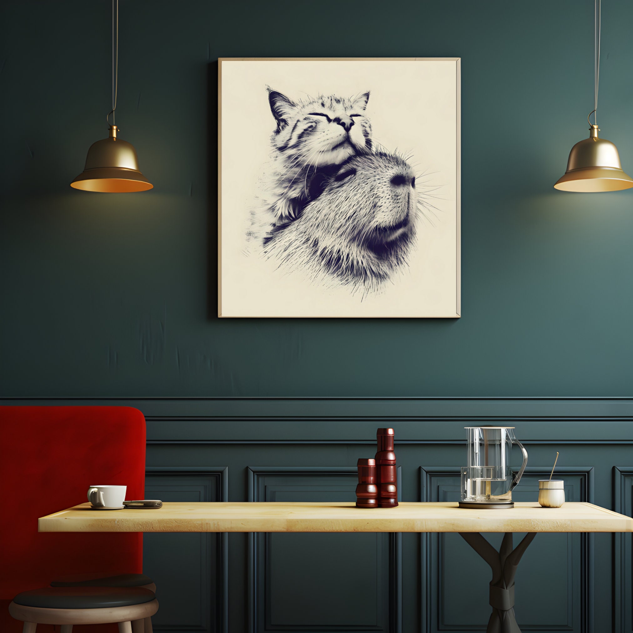 EPIC Capybara Cat Wall Art, Eclectic Home Decor, Funny Cute Animal ...