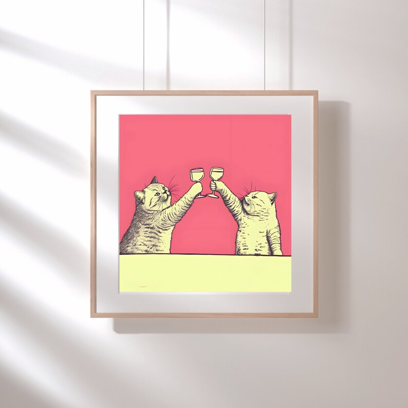 Quirky Cat Bar Art, Funny Cat Poster, Housewarming Home Gift for Cat ...