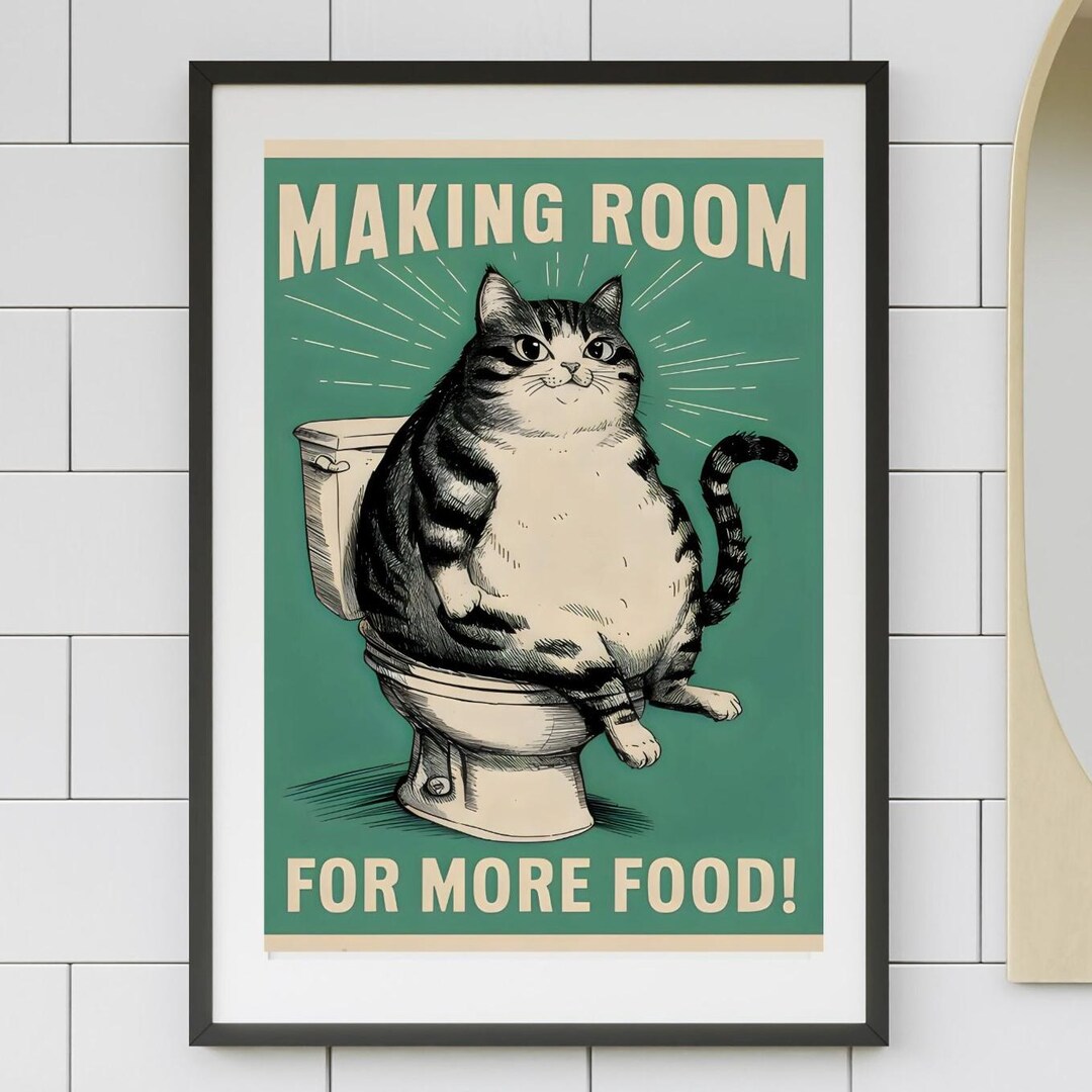 Funny Cat Bathroom Poster, Quirky Bathroom Art, Cat Pooping Print ...