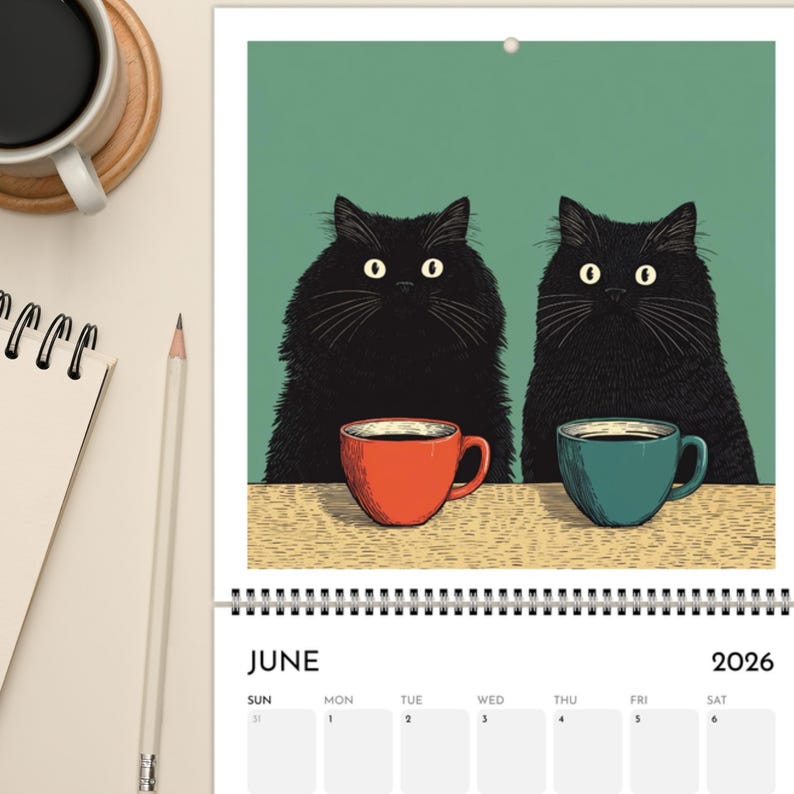 2026 Cat Wall Calendar – Cats Chillin' With Coffee – Funny Cat Calendar ...