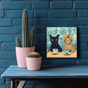 Cat Tea Time Cottagecore Wall Art, Black Cat Bengal Cat Art Print ...