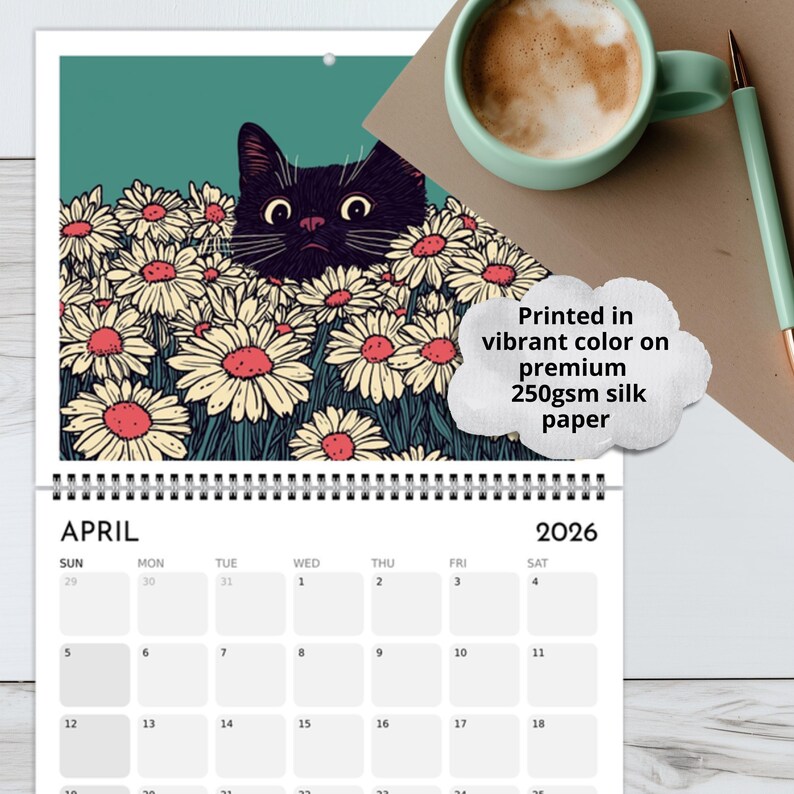 Cat Wall Calendar 2026 | Cats Chillin' With Birth Flowers | Floral Cat ...
