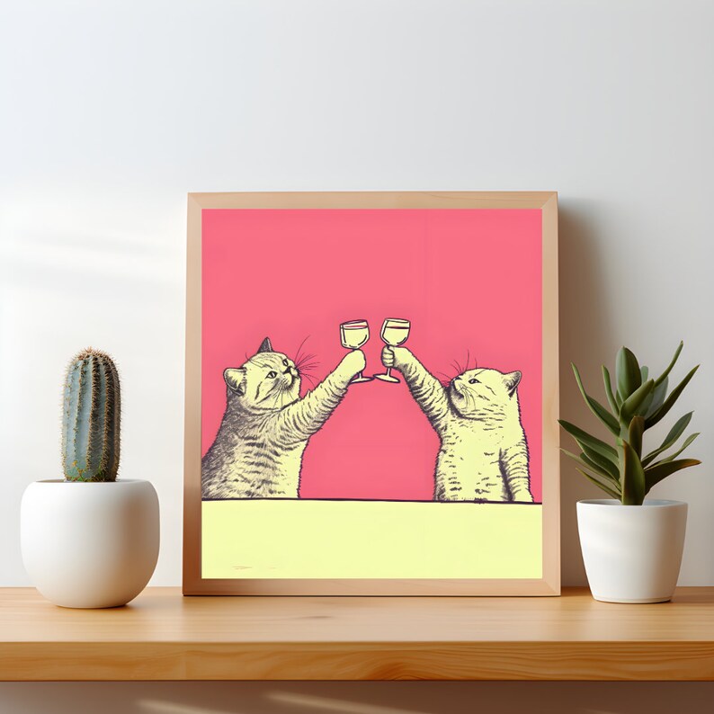 Quirky Cat Bar Art, Funny Cat Poster, Housewarming Home Gift for Cat ...