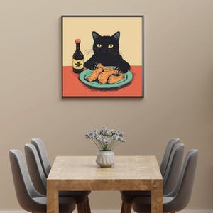 Black Cat Chicken Wing Wall Art, Quirky Kitchen Decor, Food Print, Hot ...