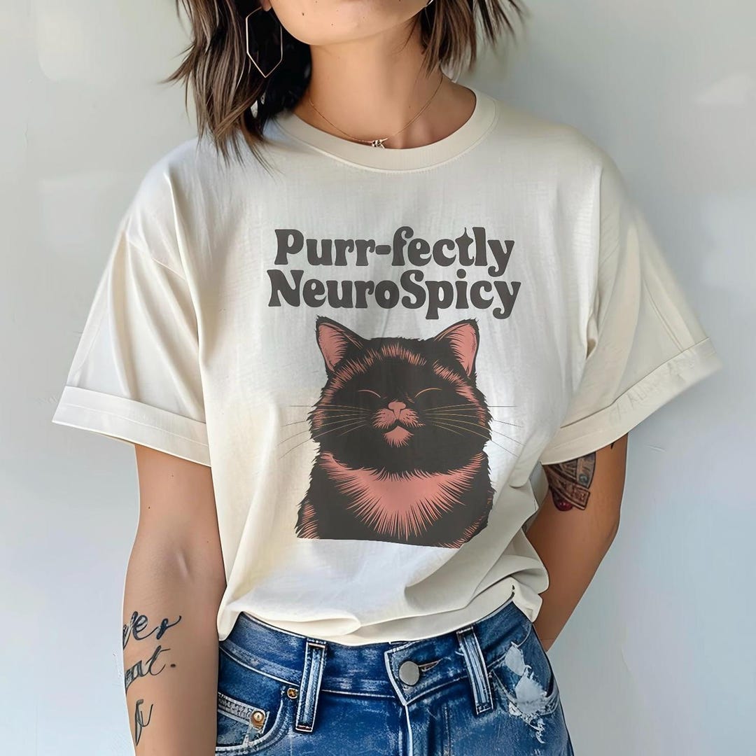 Neurospicy Tshirt, Retro ADHD Cat Shirt, Quirky Autism Cat Lover T ...