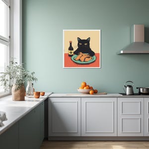 Black Cat Chicken Wing Wall Art, Quirky Kitchen Decor, Food Print, Hot ...