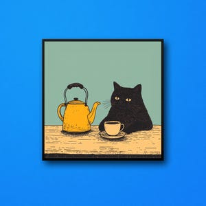 Black Cat Tea Poster: Quirky Retro Kitchen Art - Etsy