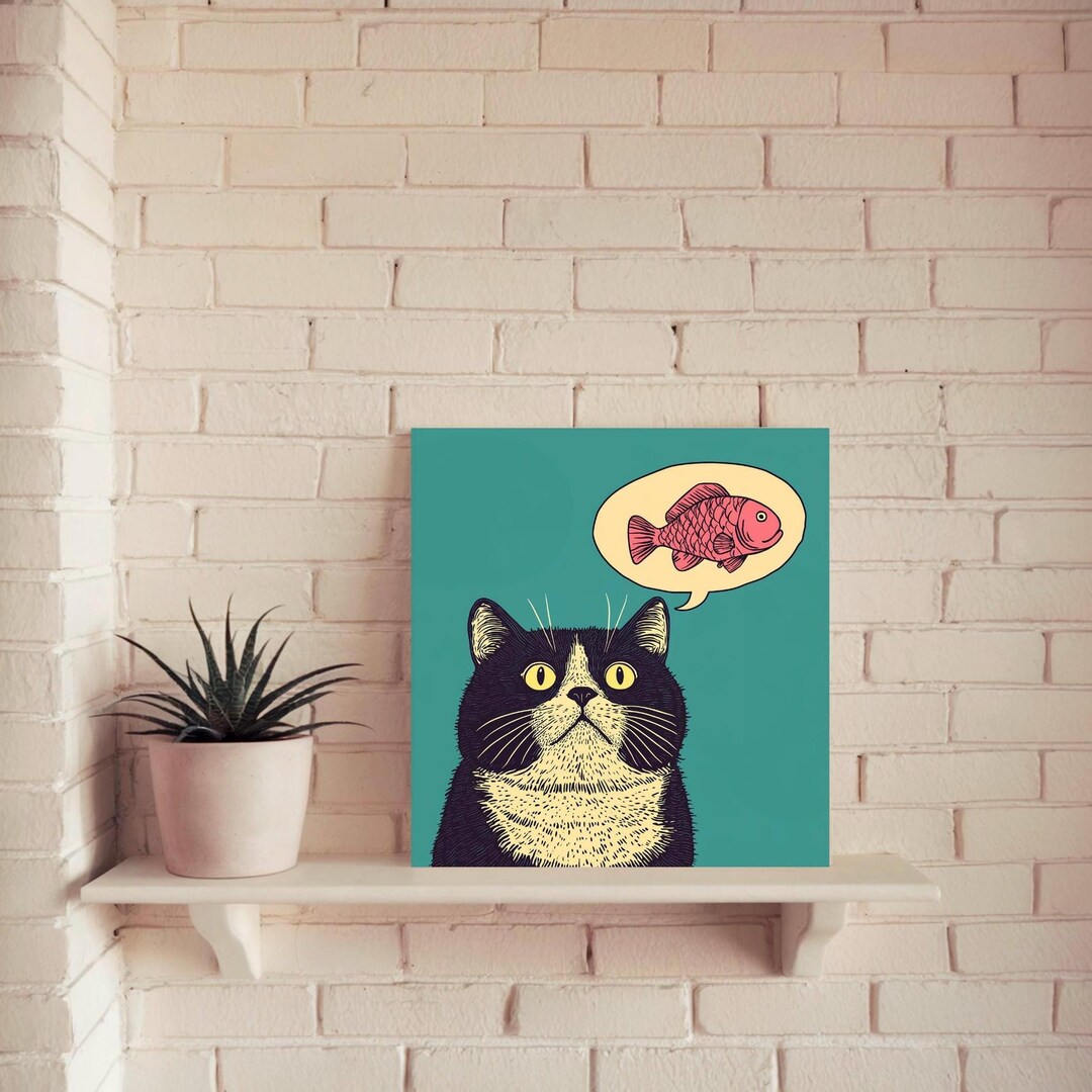 Quirky Cat Wall Art - Tuxedo Cat Print, Funny Cat Fish Poster, Fat Cat ...