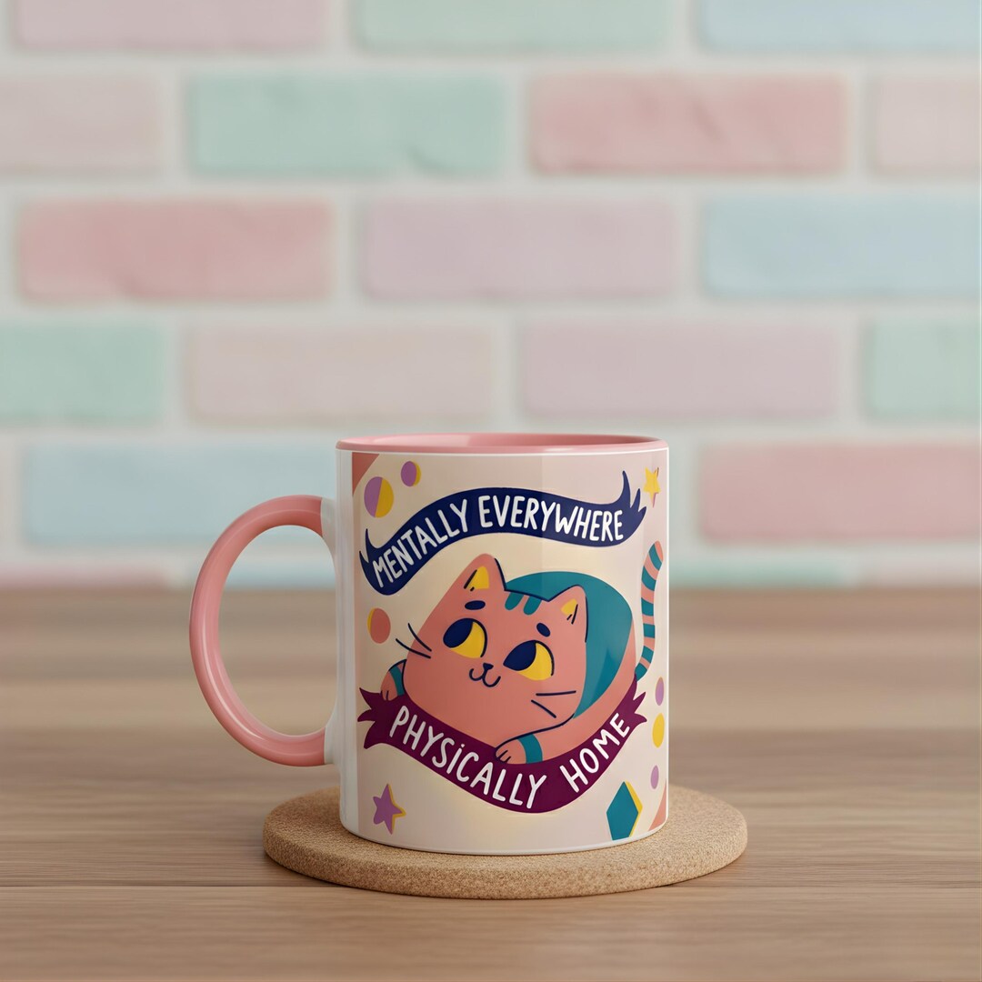 Funny Cat Pastel Mug | Quirky Cartoon ADHD Coffee Cup | Homebody Gift ...