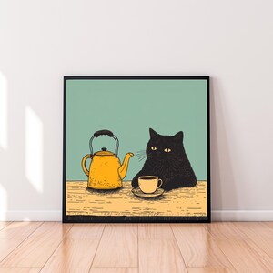 Black Cat Tea Poster: Quirky Retro Kitchen Art - Etsy