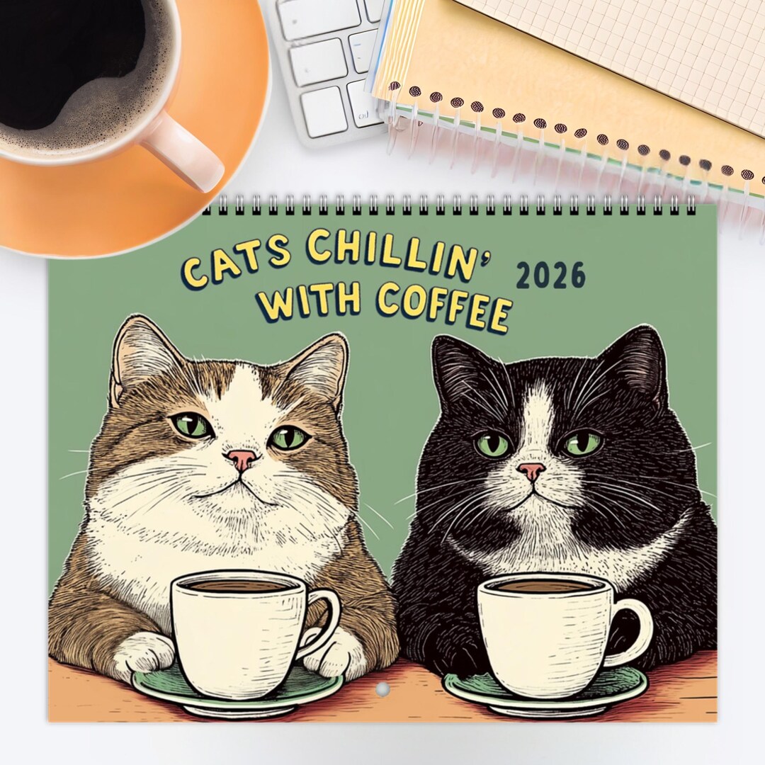 2026 Cat Wall Calendar – Cats Chillin' With Coffee – Funny Cat Calendar ...