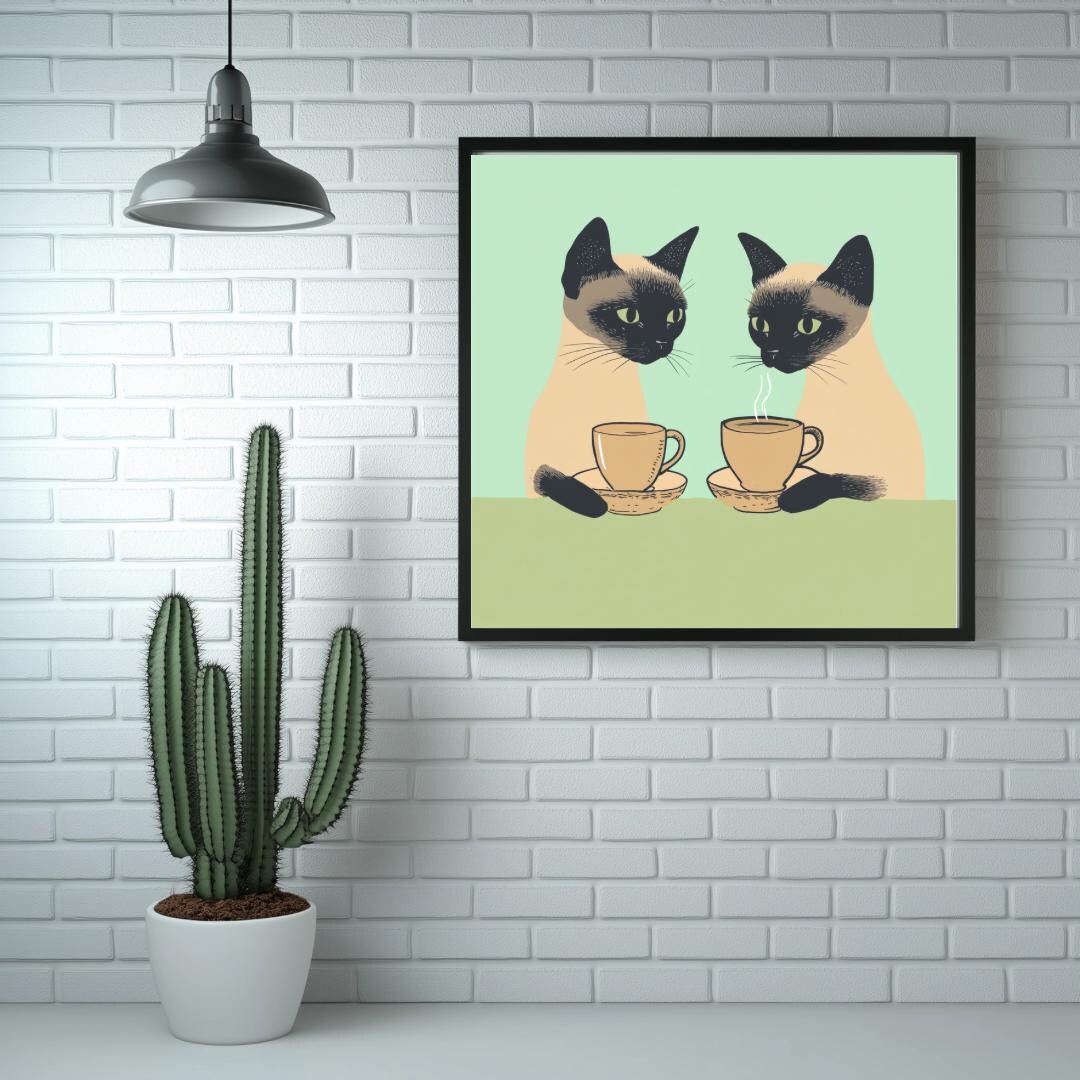 Siamese Cat Decor, Quirky Coffee Bar Kitchen Decor, Cat Art Print ...