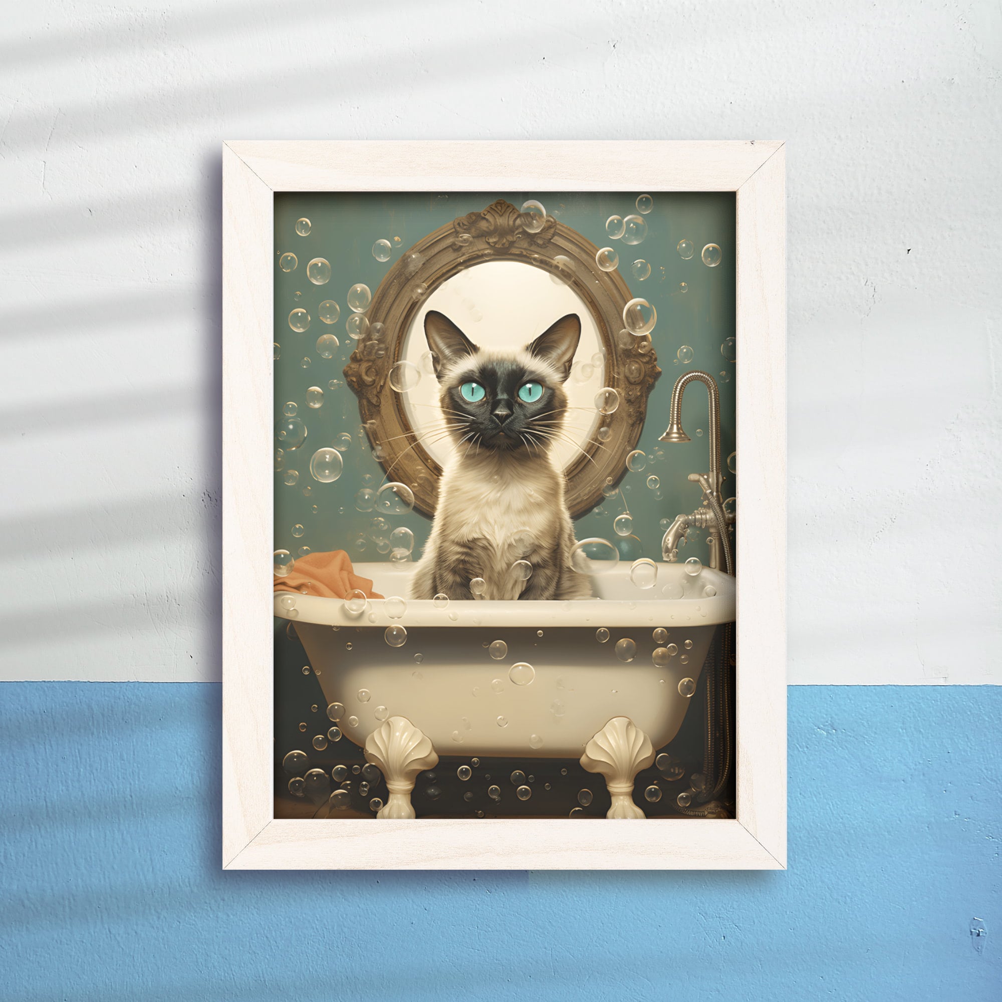 Siamese Cat Art, Cat Bathroom Decor, Quirky Bathroom Wall Art, Washroom ...