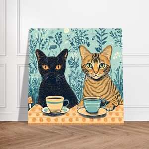 Cat Tea Time Cottagecore Wall Art, Black Cat Bengal Cat Art Print ...