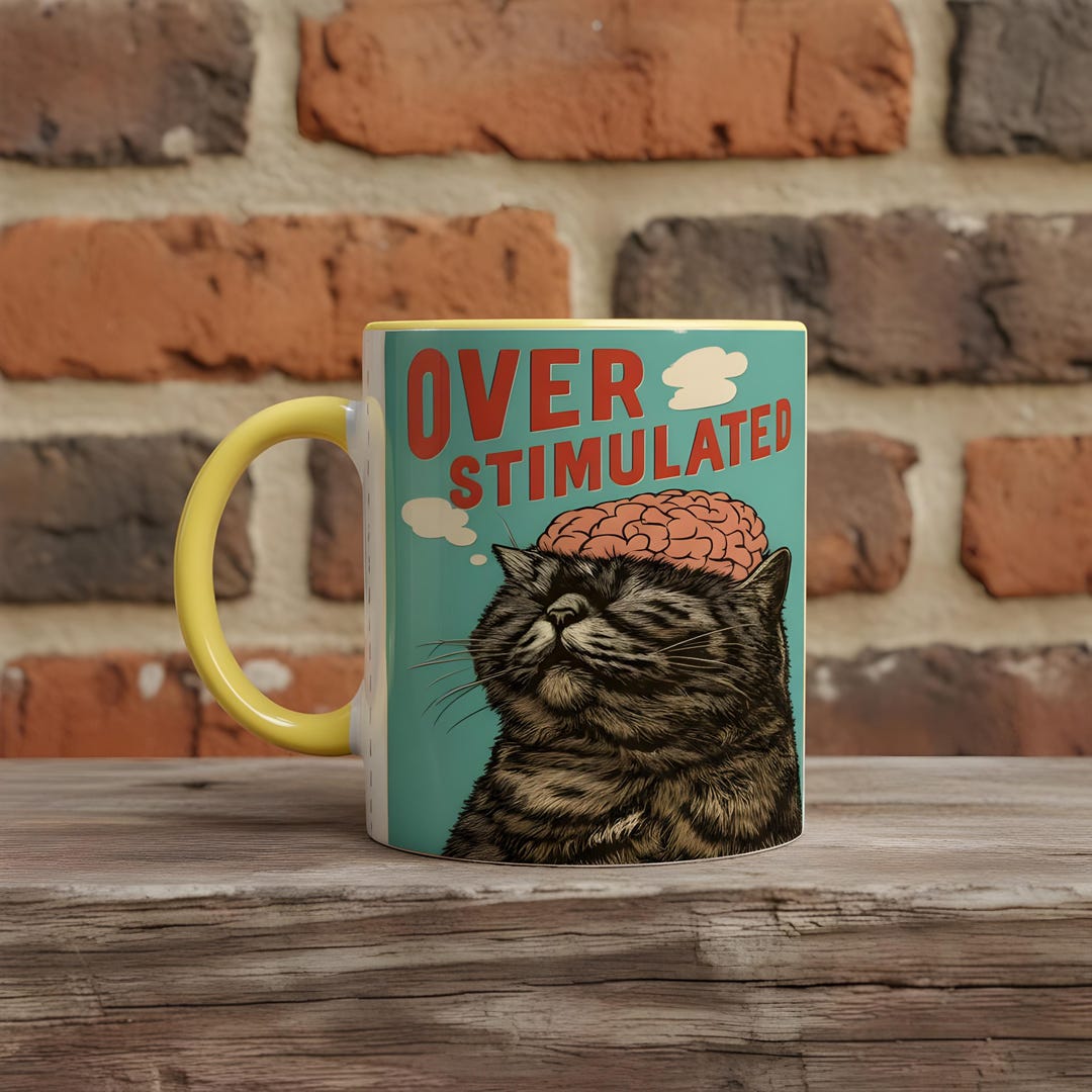 Funny Cat Mug - Overstimulated ADHD Gift for Coffee Lovers | Retro ...