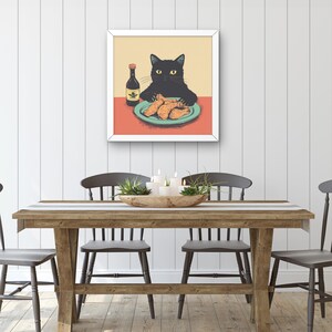 Black Cat Chicken Wing Wall Art, Quirky Kitchen Decor, Food Print, Hot ...