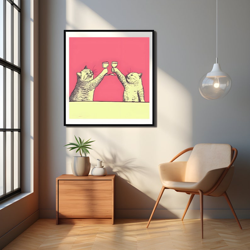 Quirky Cat Bar Art, Funny Cat Poster, Housewarming Home Gift for Cat ...