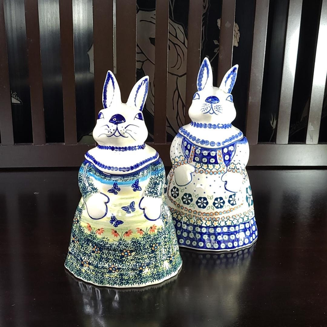 2 Piece Vintage Polish "unikat" Pottery Rabbit Cookie Jars - Etsy