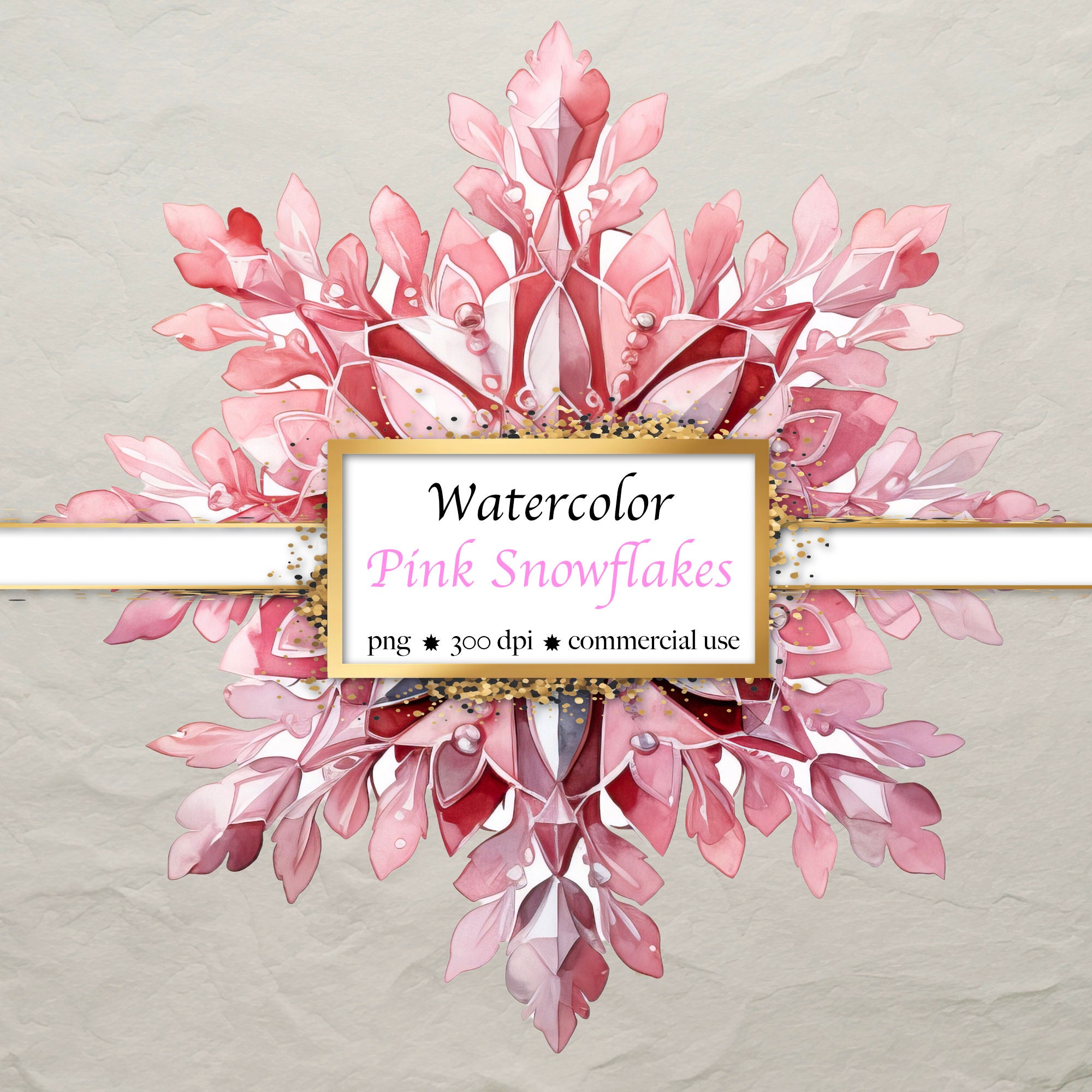 15 Watercolor Pink Snowflakes Clipart, Winter Wonderland, Holiday Decor ...